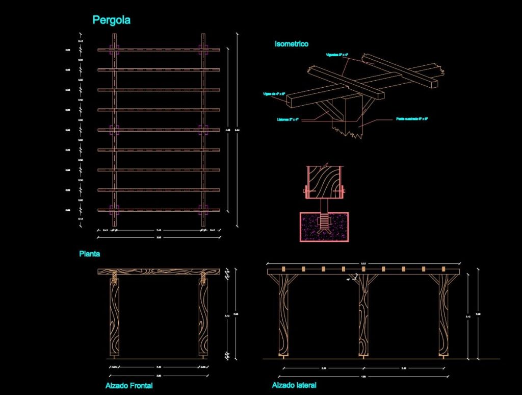 Detalles De Pergola De Madera En DWG (47.04 KB) | Librería CAD
