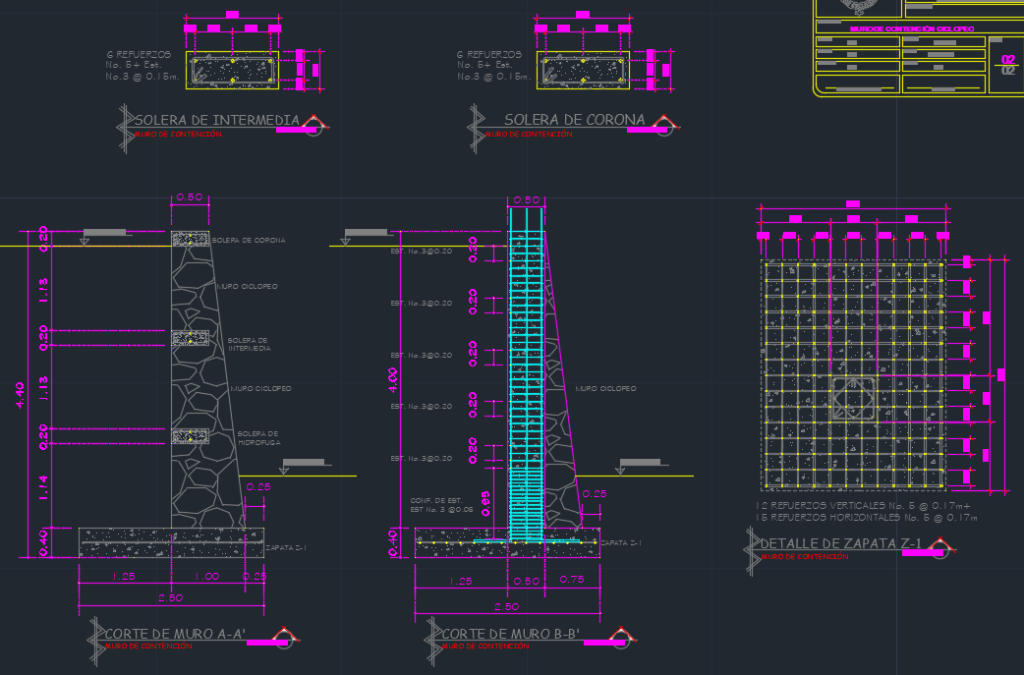Muro De Contención De Concreto Armado En DWG (101.66 KB) | Librería CAD