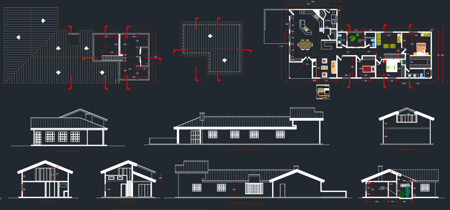 Planos Detallados De Casa Unifamiliar En DWG (1.12 MB) | Librería CAD