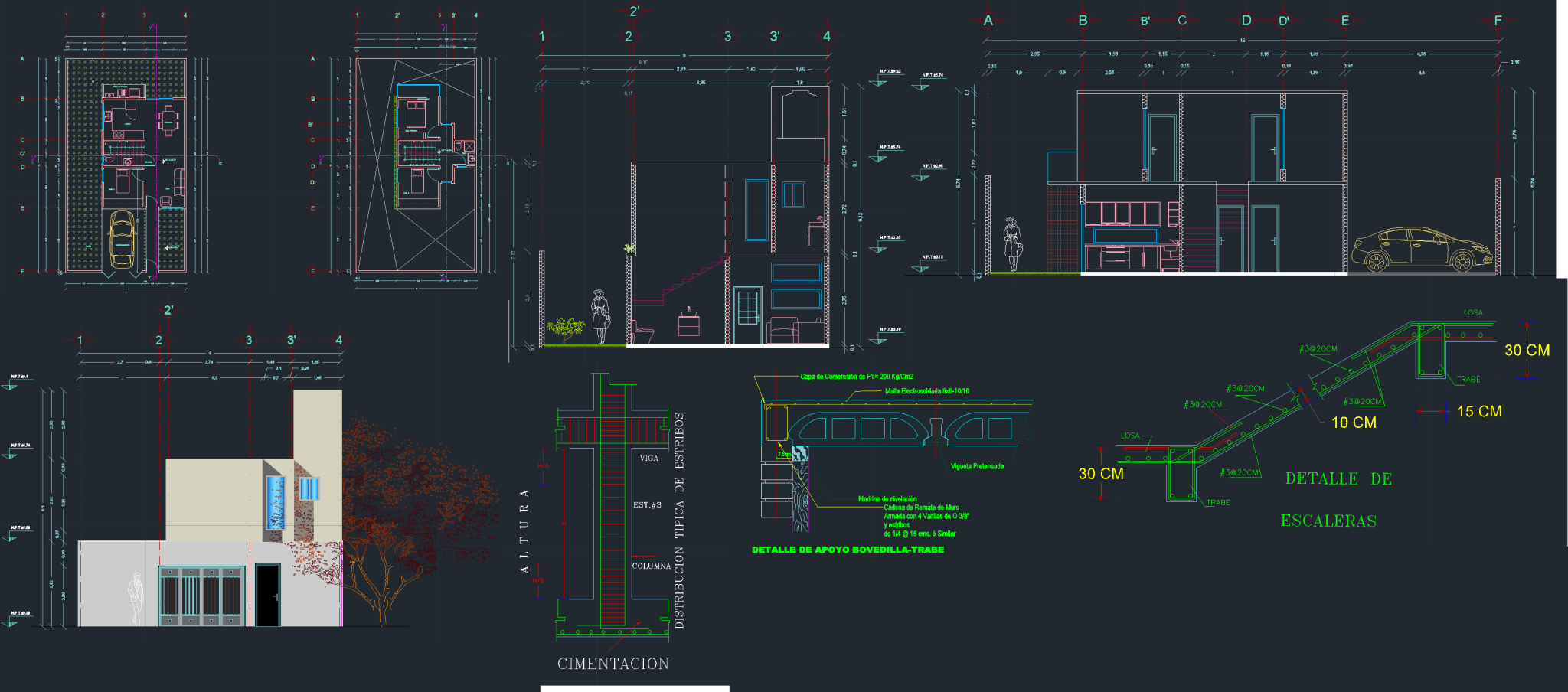 Vivienda Unifamiliar De 8 X 20 Mts En DWG (13.90 MB) | Librería CAD
