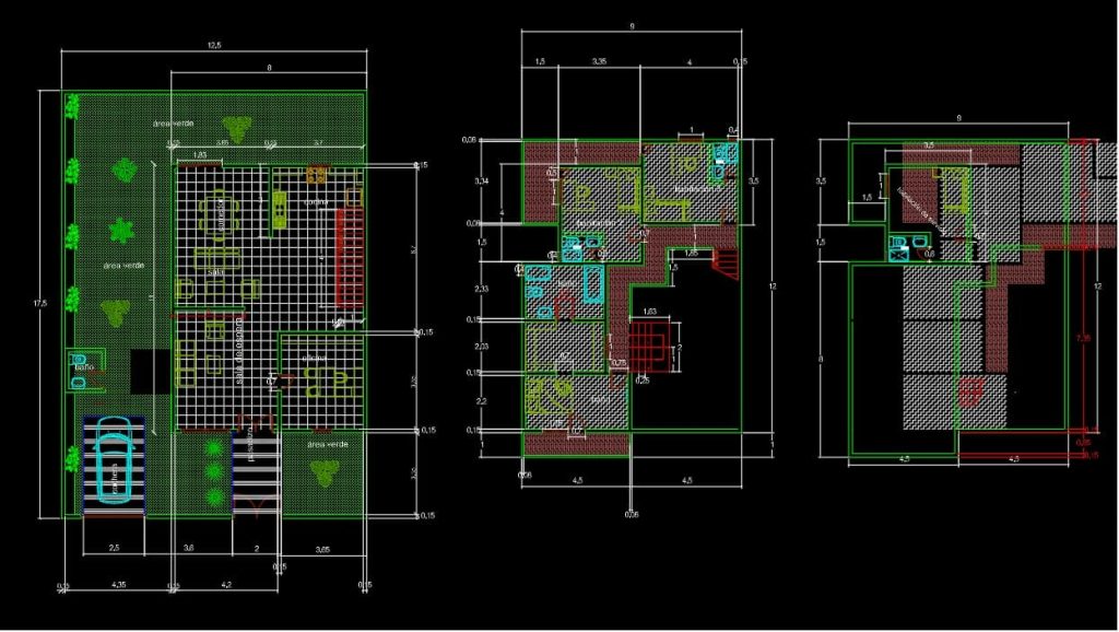 Casa Unifamiliar De 3 Niveles Con Cochera En DWG (1.02 MB) | Librería CAD