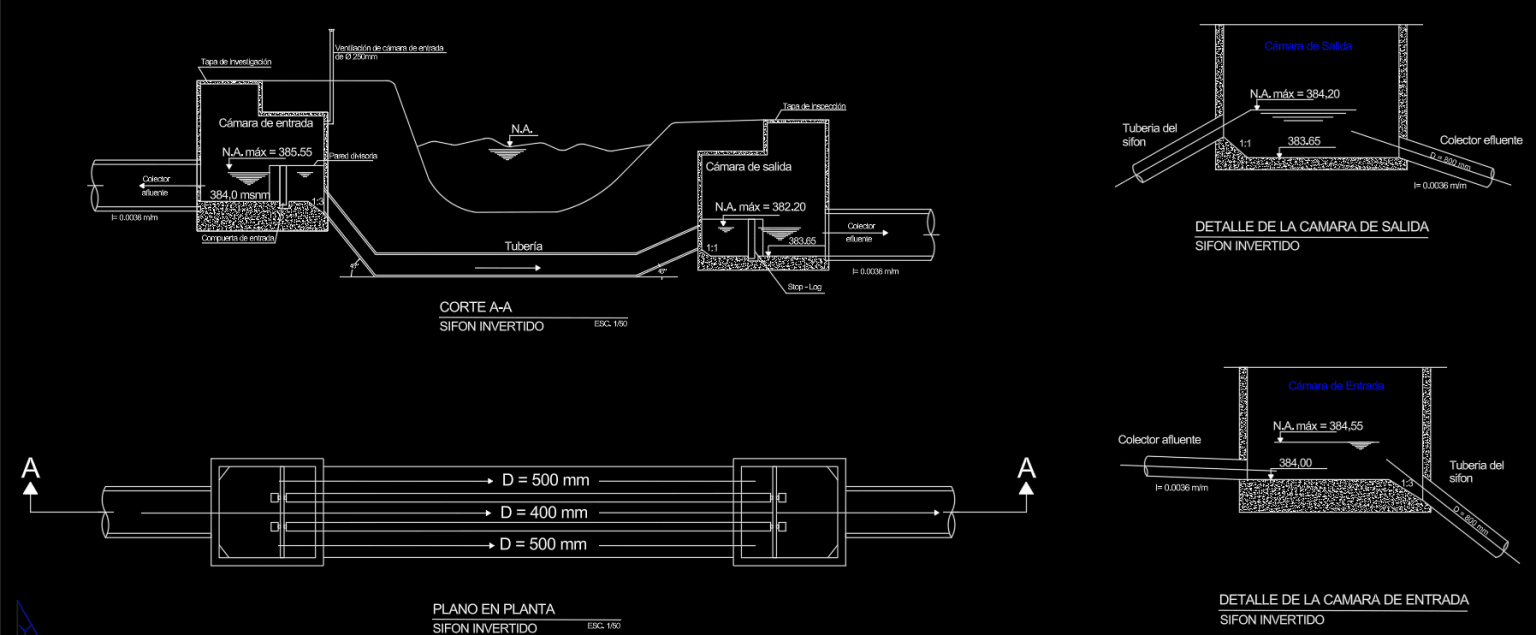 Sifón Invertido De 3 Tuberías Para Alcantarillado En DWG (188.29 KB ...