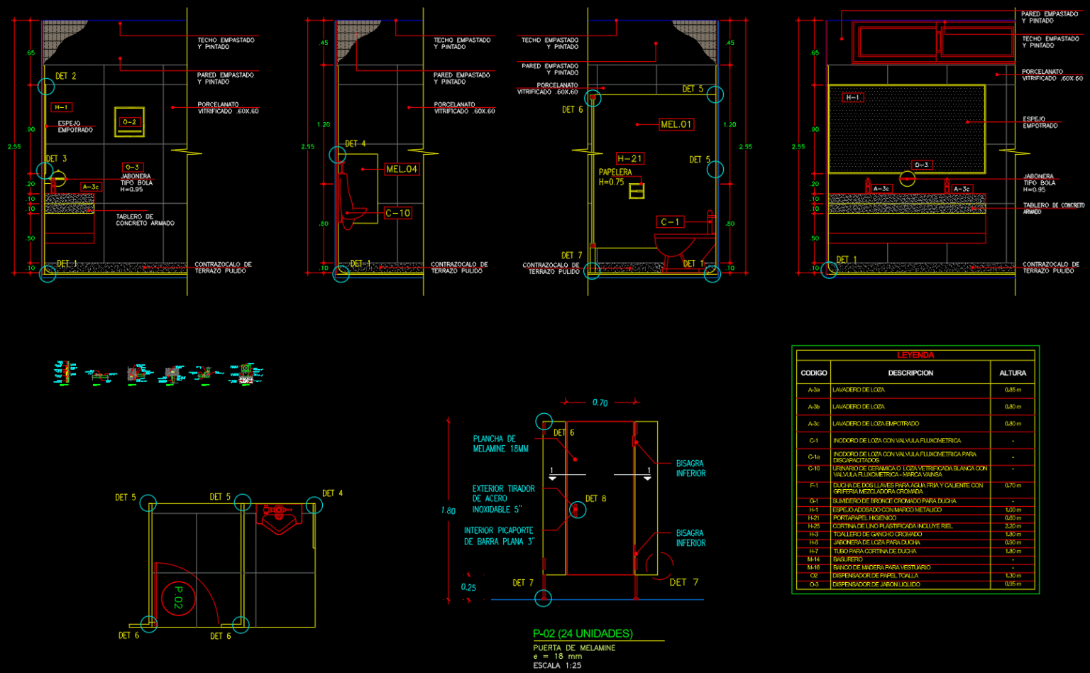 Batería De Baños Con Divisiones De Melamina En DWG (295.46 KB ...