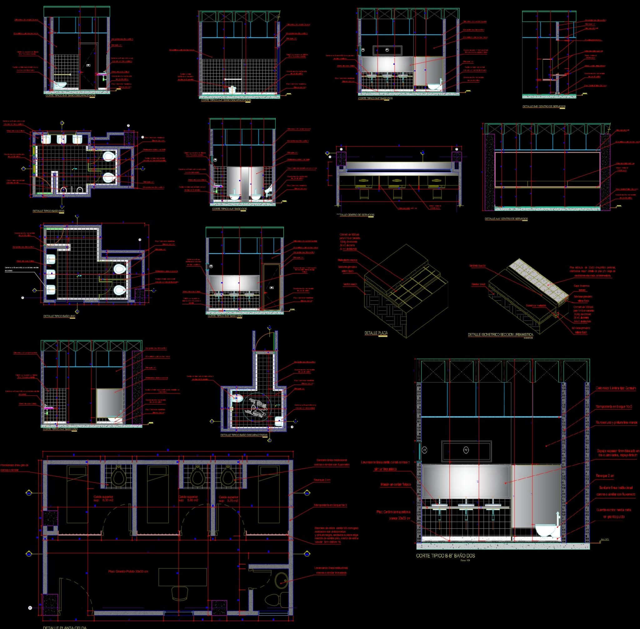 Bathroom Architectural Details Sectioned in DWG (1.95 MB) | CAD Library