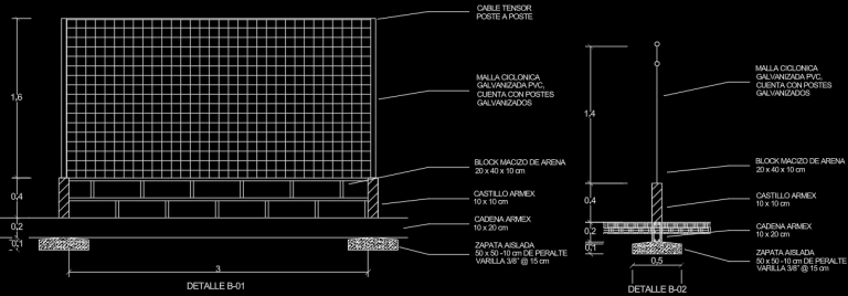Barda Perimetral De Malla Ciclónica En DWG (234.46 KB) | Librería CAD