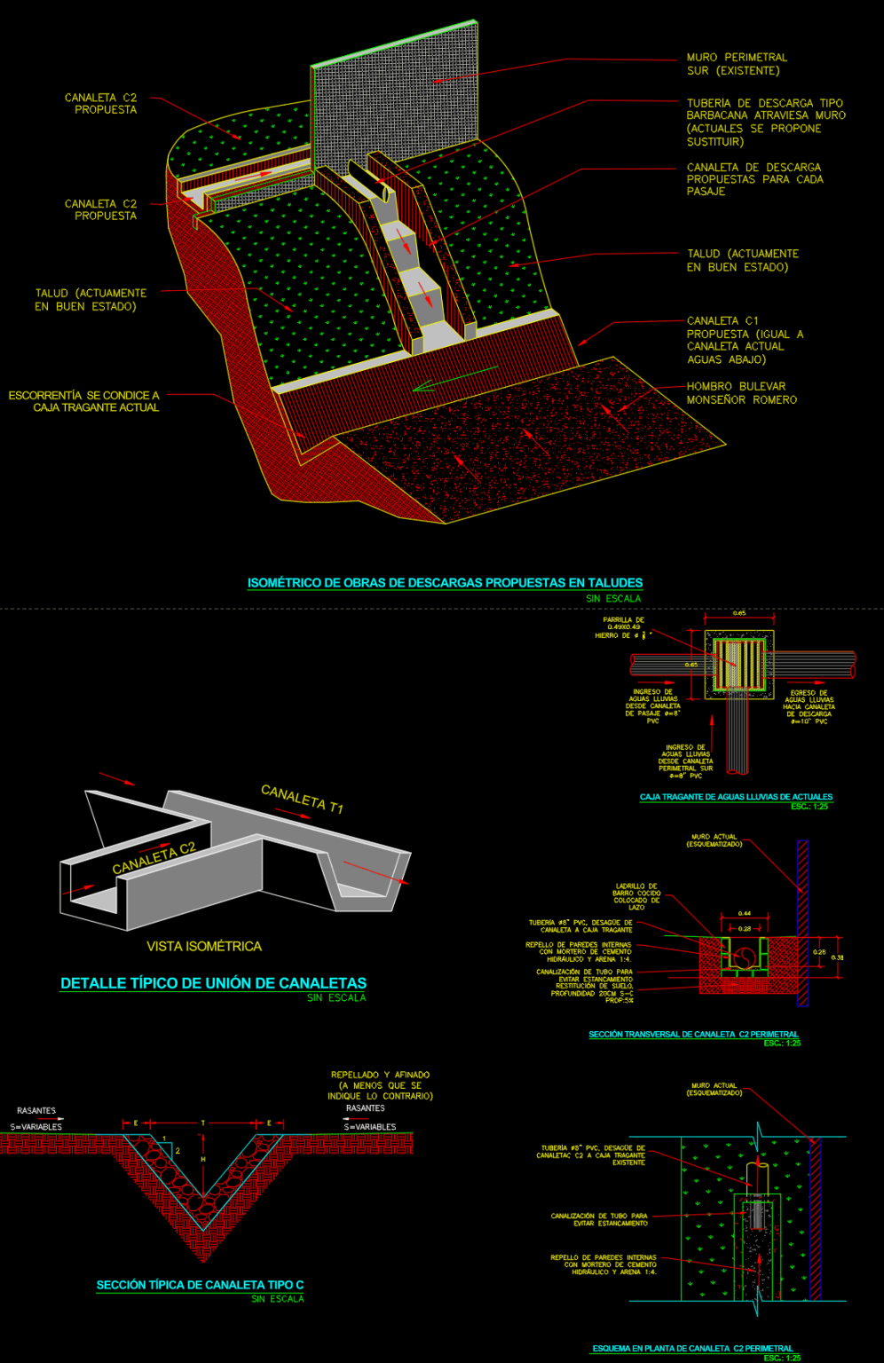 Detalle De Canaletas En Taludes En DWG (811.57 KB) | Librería CAD