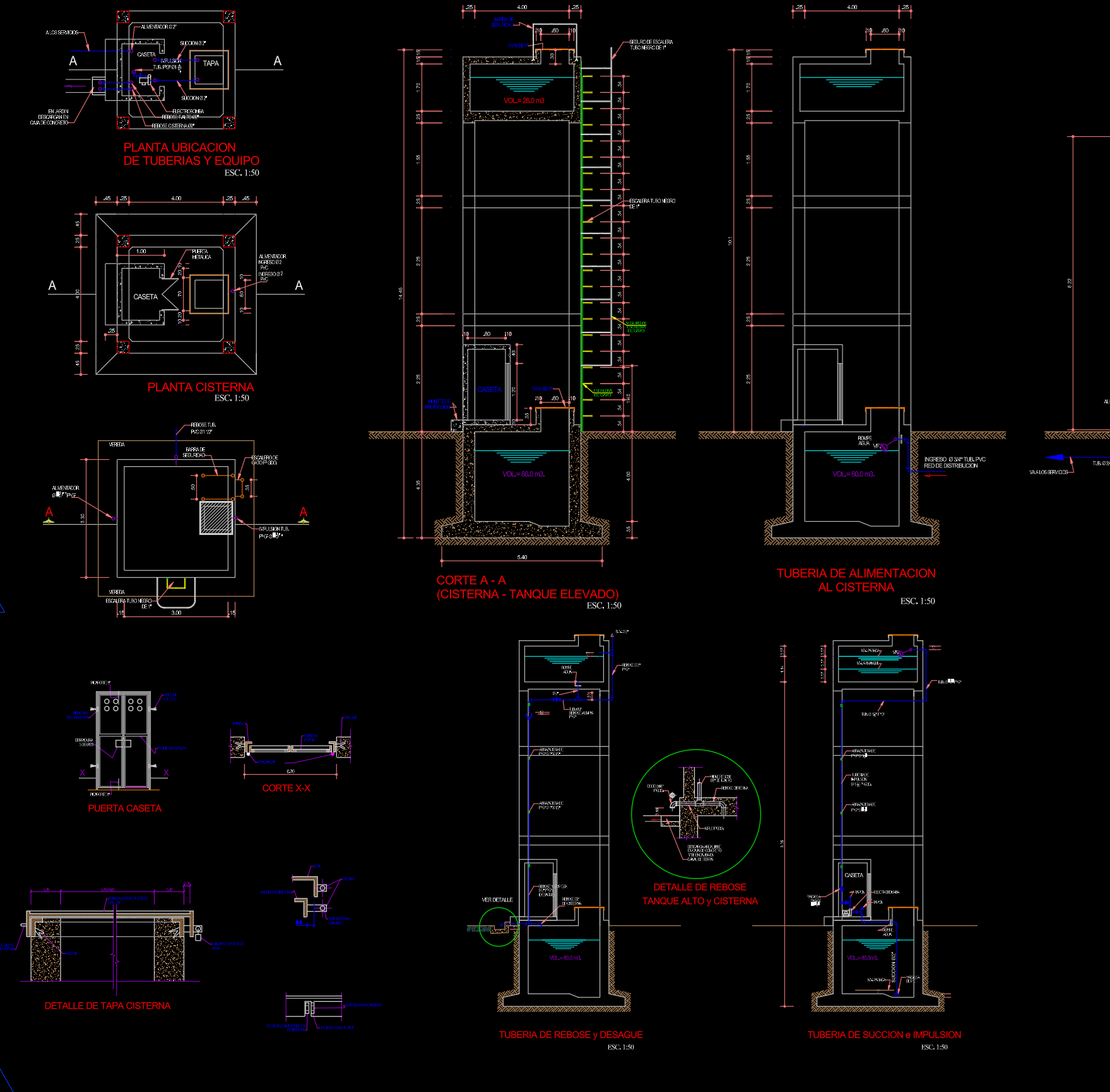 Sistema Cisterna–Tanque Elevado De 60 M3 Con Bombeo En DWG (1.08 MB) | Librería CAD