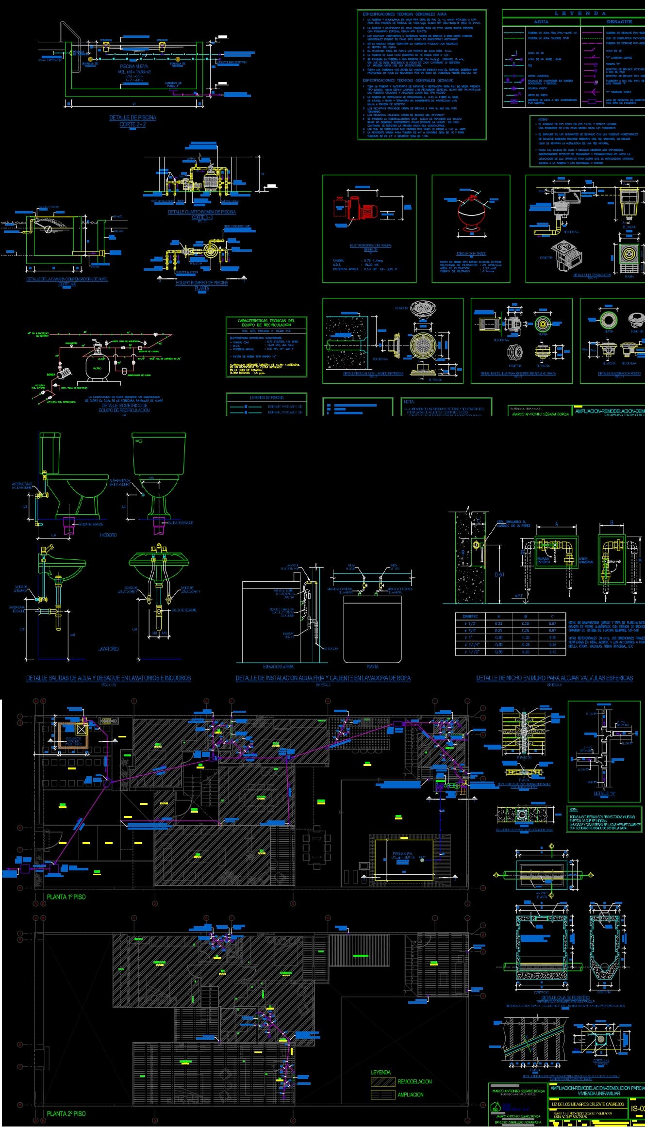 Sanitary Installations and Pool System for a Single-Family Home in DWG ...