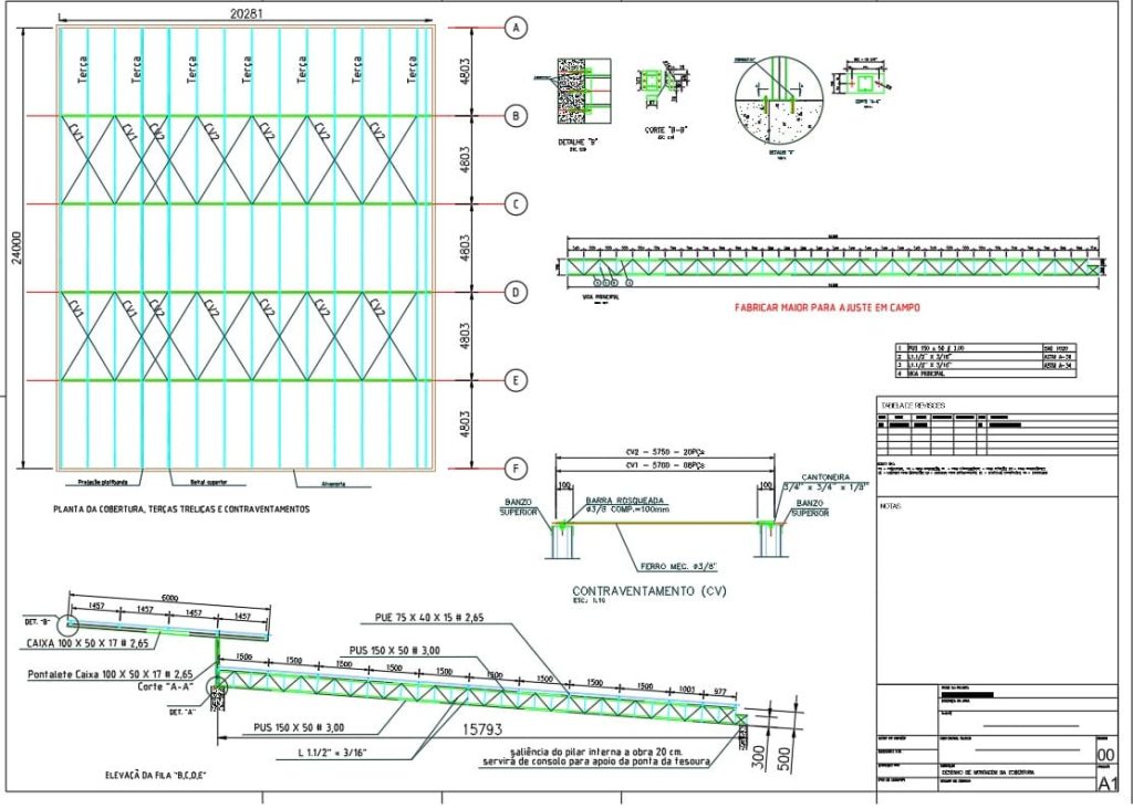 Industrial Warehouse Roofing in Steel in DWG () | CAD Library