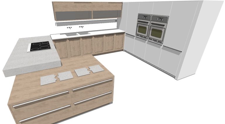 Modern Kitchen with Island and Oven Tower in SketchUp (1.10 MB) | CAD ...