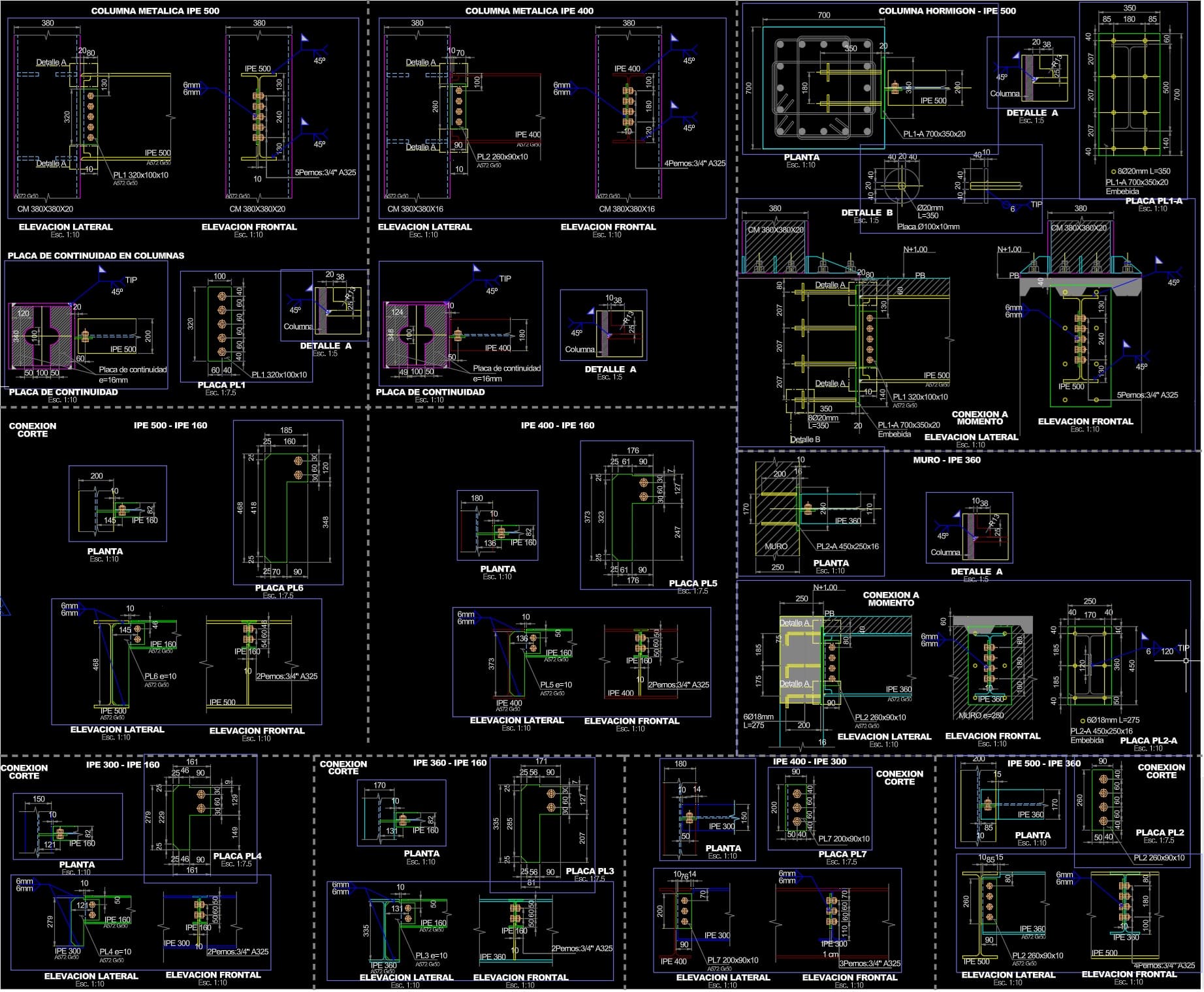 Assemblages et dalles de structures métalliques IPE au format DWG (325. ...