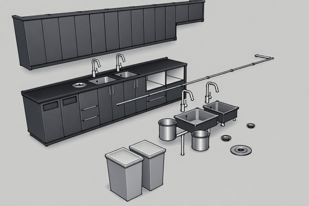 Modular Linear Kitchen with Furniture in SketchUp (681.32 KB) | CAD Library