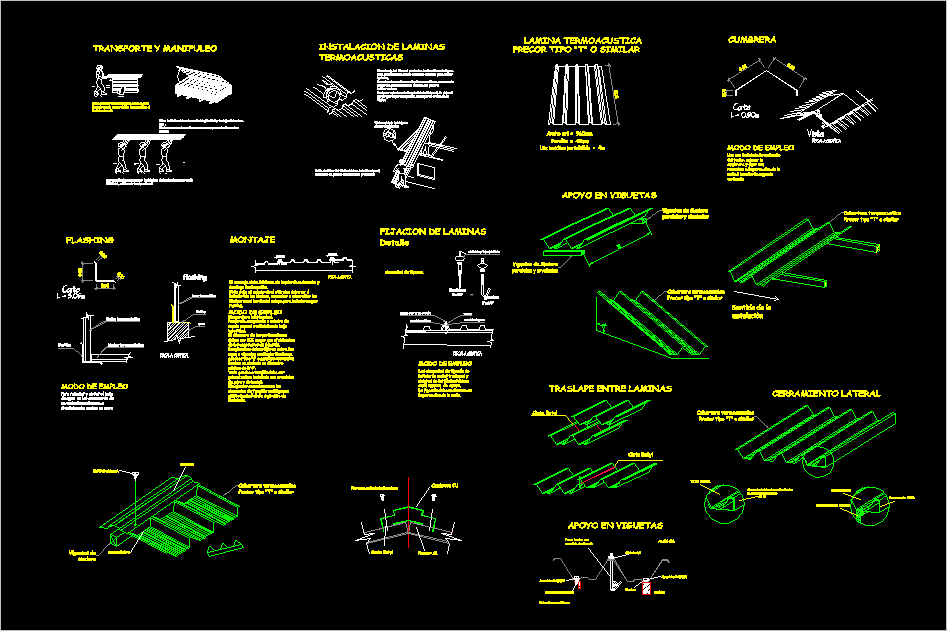Detalles Tejas Alzado Y Planta Materiales En DWG (169.37 KB) | Librería CAD